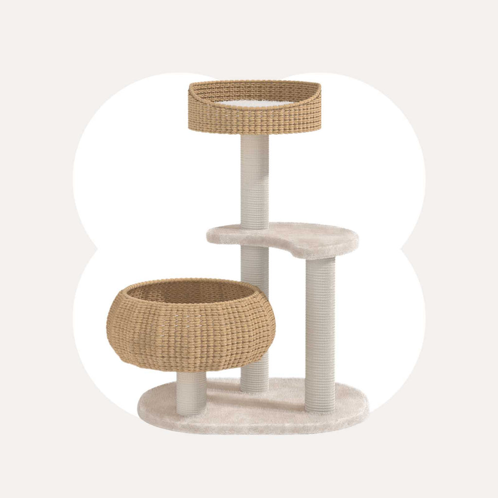 Sleeping in the Bowl Cat Tree – Happy & Polly